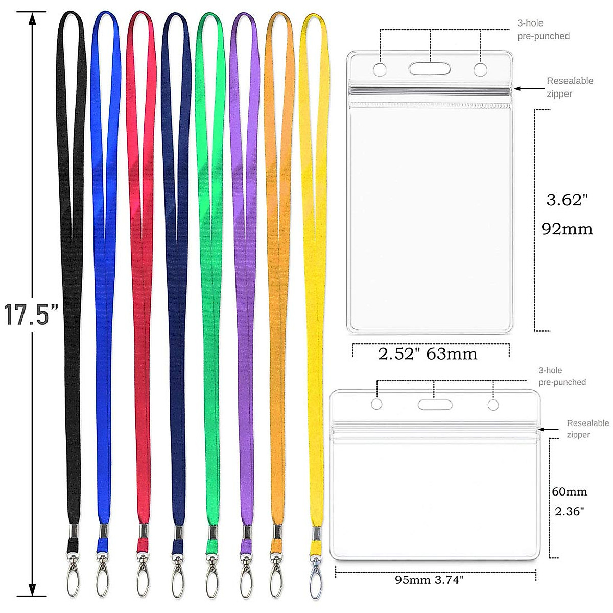 Lanyard with ID Holder 50 Pcs Waterproof Name Tag Vertical Badge ID Card Holders ID Pass Holder and 50 Pcs Flat Neck Black Lanyards Swivel Hook