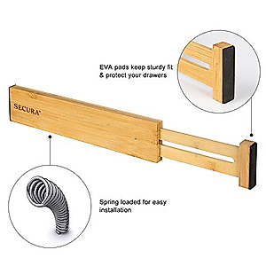Secura 𝗕𝗮𝗺𝗯𝗼𝗼 𝗗𝗿𝗮𝘄𝗲𝗿 𝗗𝗶𝘃𝗶𝗱𝗲𝗿𝘀 𝗢𝗿𝗴𝗮𝗻𝗶𝘇𝗲𝗿 4-Pack, 𝗔𝗱𝗷𝘂𝘀𝘁𝗮𝗯𝗹𝗲 Drawer Separators Expandable from 12.0-17.1 inches for Kitchen, Office, Bathroom, Closet, Dresser