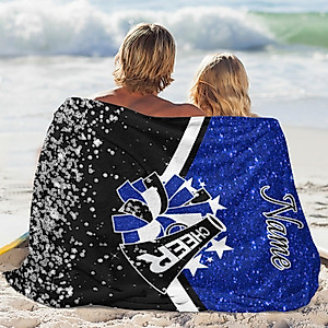 Caichenyz Personalized Cheer Cheerleader Navy Blue Blanket with Name Cheer Gifts 50x60inch Blanket for Teen Child Girls Cheerleader Gifts for Birthday Christmas