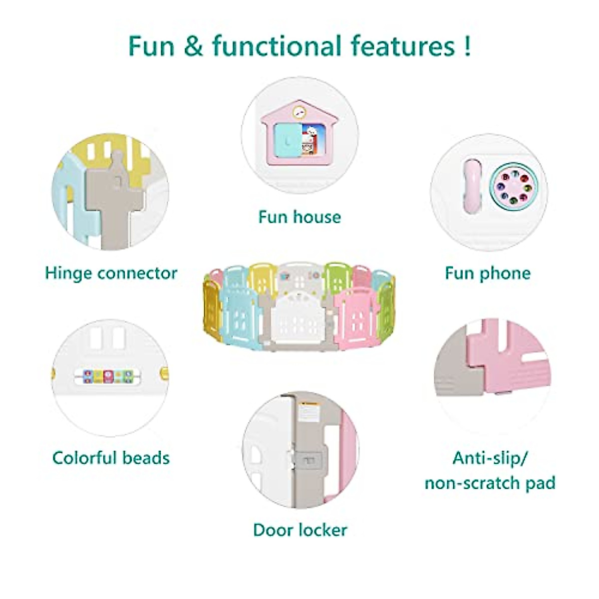 Dream On Me 14 Panel Groovy Play Center, Play Pen, Playard in Multi Colors