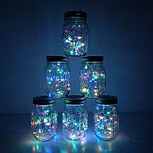 Decorman Solar Mason Jar Lid Lights, 6 Pack 20 LED Waterproof String Fairy Star Firefly Jar Lids Lights for Patio Garden Yard Lawn Party Wedding Christmas Decoration(Jars & Hangers Not Included)