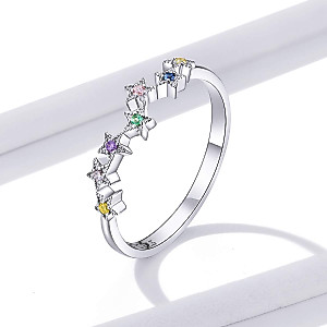 Presentski Star Ring 925 Sterling Silver-Color CZ Dainty Rings for Women