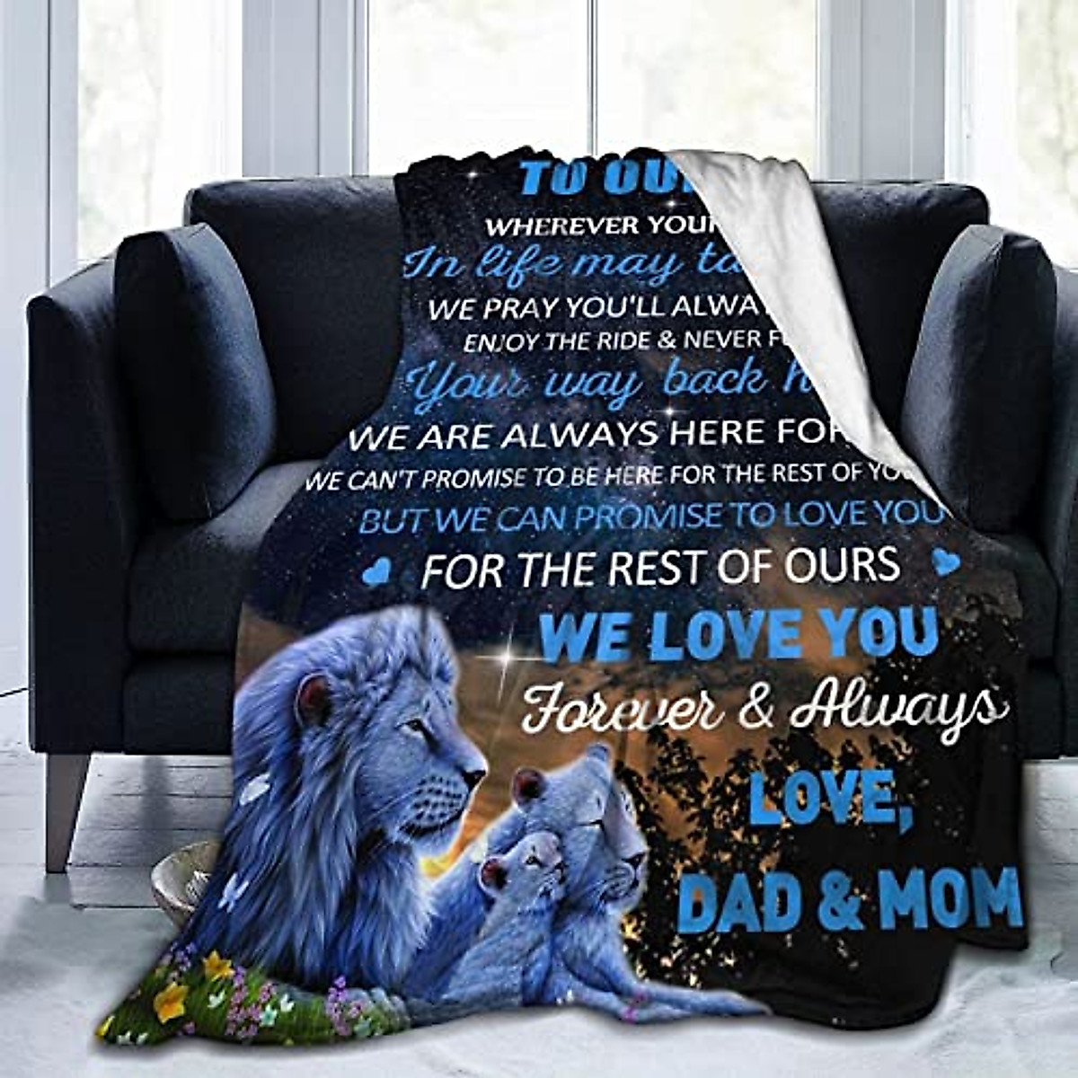 to My Son Blanket from Dad and Mom Lion Ultra Soft Flannel Throw Blankets for Couch Bedroom Sofa Warm Blanket Positive Encourage and Love Birthday Gifts 50x60 Inch