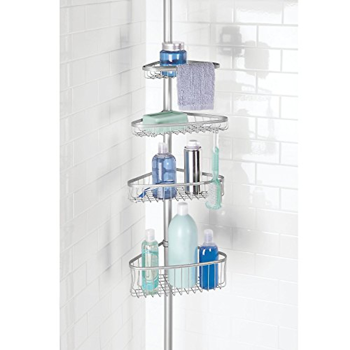 iDesign Steel 4-Shelf Extendable Tension Shower Caddy, The York Collection - 8" x 11" x 108", Silver