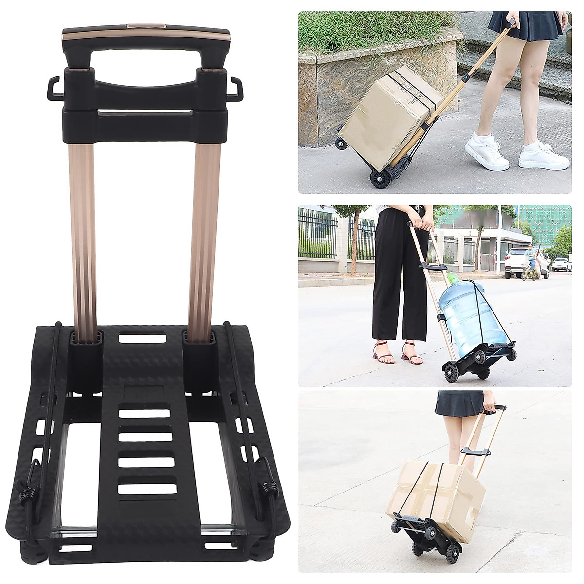 Natudeco Shopping Trolleys Heavy Duty Folding Hand Trolley with 4 Silent Wheels Adjustabled Pull Cart for Luggage Shopping 88lb Load Capacity