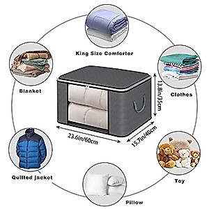 Fixwal 8 Pack Large Clothes Blankets Storage Bags Foldable Organizer Storage Containers for Comforters, Bedding, Clothing, Fabric Closet Storage Bins with Sturdy Zipper Handle Clear Window, 90L Grey