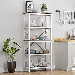 Spirich Home 5 Tier Bookshelf, Tall Industrial Wood Bookcase, Modern Storage Book Shelf for Bedroom, Living Room and Home Office, Rustic Brown