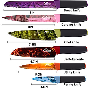 Numola Colorful Kitchen Knife Set with Gift Box, Stainless Steel Chef Knife Set with Ergonomic Handle, 6 Piece Colored Cooking Knives with Landscape Coating Gifts for Couple Chefs