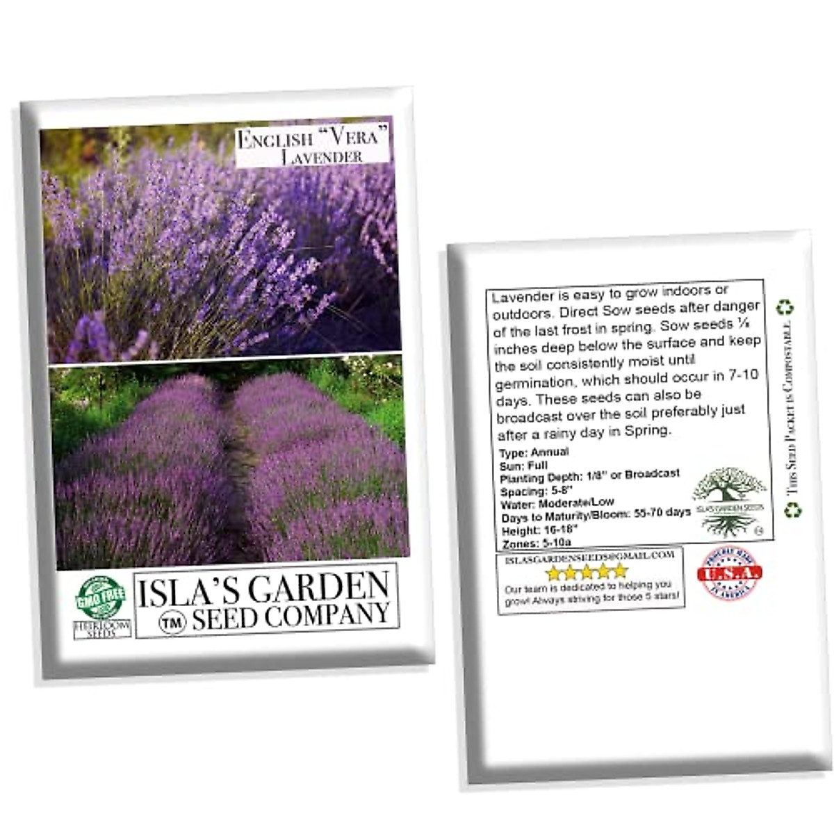 English "Vera" Lavender Seeds for Planting, 1000+ Seeds Per Packet, (Isla's Garden Seeds), Non GMO & Heirloom Seeds, Botanical Name: Lavandula angustifolia, Great Herb Garden Gift