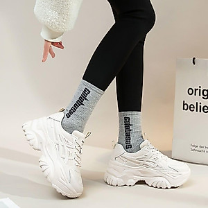 LELEBEAR Chunky White Sneakers Women, Fashion Mesh Platform Sneakers, Casual Jogging Walking Shoes with Cute Socks (White C, Adult, Women, 7, Numeric, US Footwear Size System, Medium)