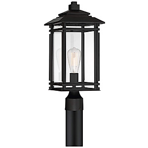 John Timberland North House Mission Traditional Outdoor Post Light Fixture Matte Black Metal 19 1/2" Clear Glass Shade Exterior House Porch Patio Outside Deck Garage Yard Front Door Garden Home