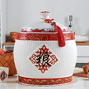 Priority Culture Food Storage Containe Food Rice Storage Containe Sealed Storage Tank,Chinese Jar,Ceramic Rice Cylinder with Lid,Large Capacity Cat and Dog Food Storage Bucket,Chinese Style Design