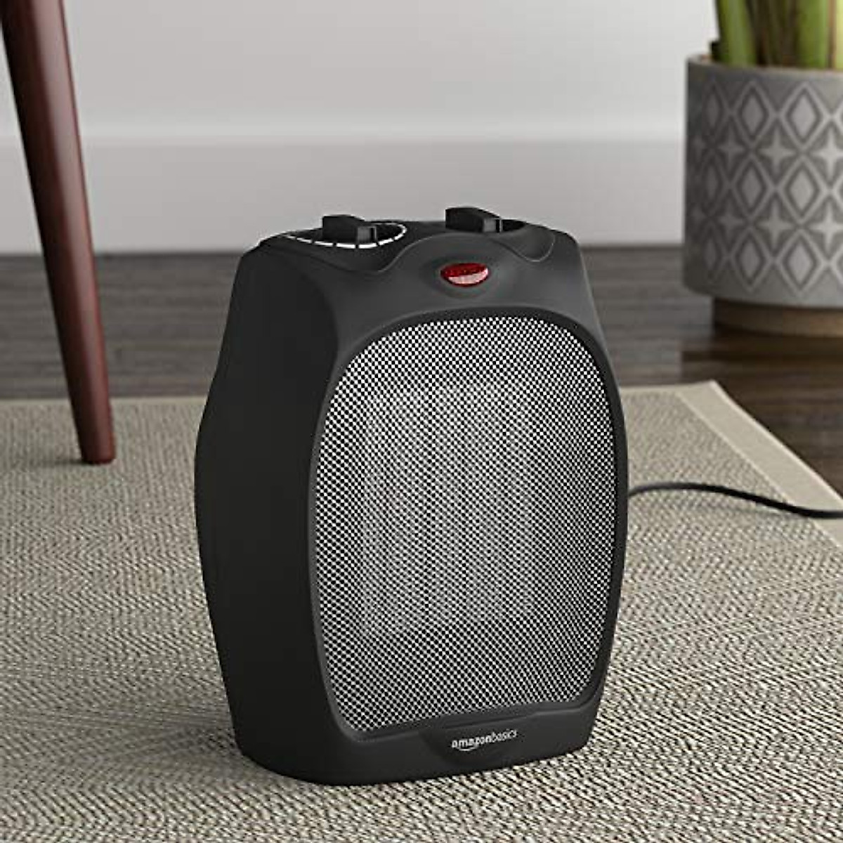Amazon Basics 1500W Ceramic Personal Heater with Adjustable Thermostat, Black