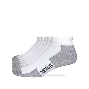 Top Flite Mens Womens Moisture Wicking Seamless Toe Heel Tab Sport Socks 6 Pair Pack (White, Medium)