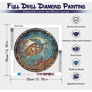 WUDWL Diamond Painting Kits for Adults - sea Turtle DIY 5D Diamond Art Kits Full Drill Diamond Dots Paintings with Diamonds Gem Art and Crafts Home Decor 【13.78x13.78inch】