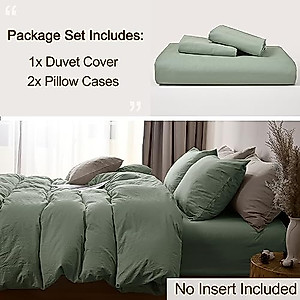 PHF 100% Cotton Duvet Cover California King Size, 3pcs Washed Cotton Linen Like Comforter Cover, Soft Breathable Durable Cooling Duvet Cover for Hot Sleepers, 104" x 98", Sage Green