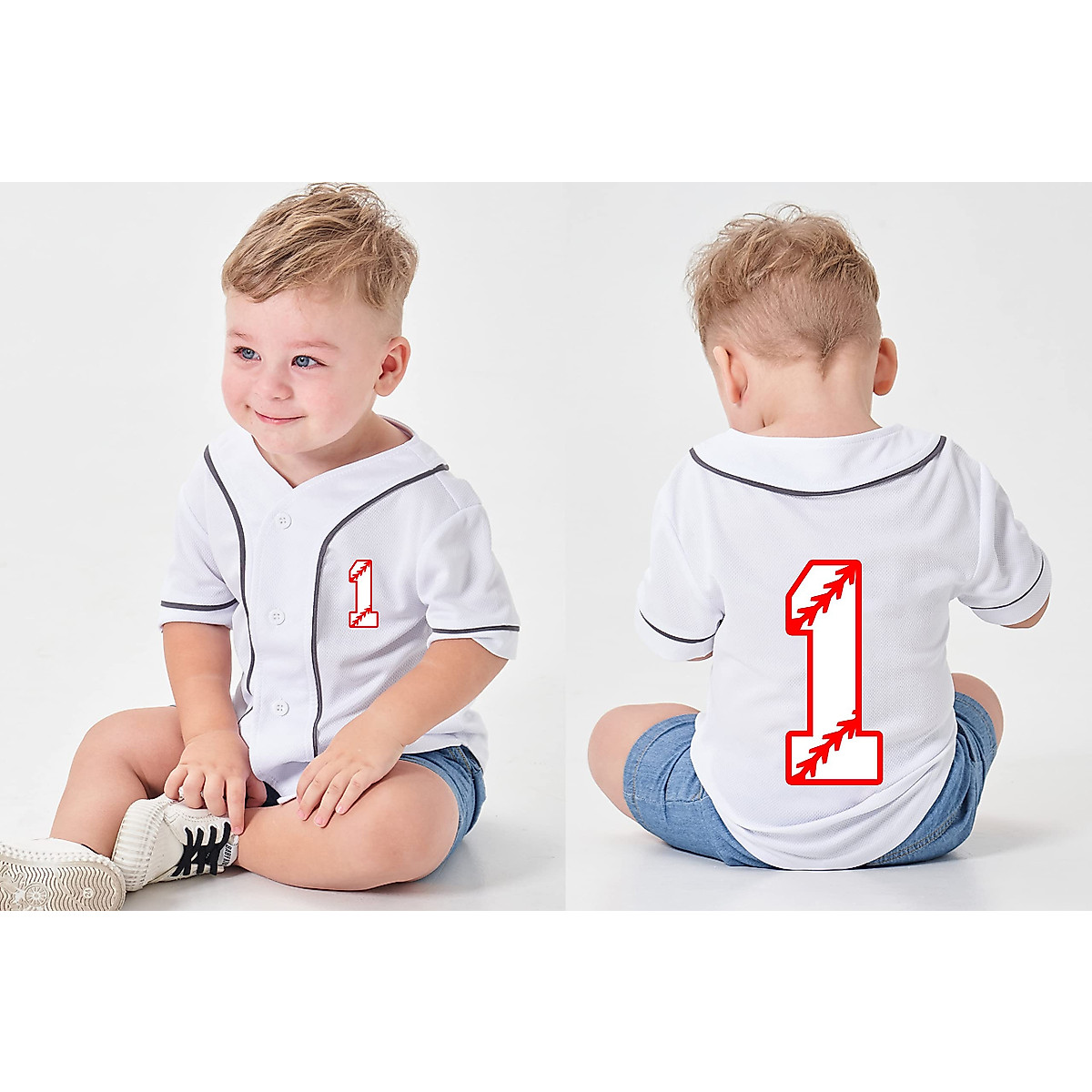 1st Birthday Baseball Shirt Baby Boy First Birthday Outfit Rookie of The One Year Old Clothes Short Button Tshirts (White 1,12 Months)