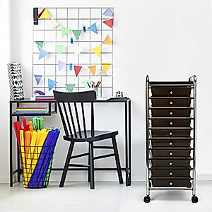 Seville Classics 10-Drawer Multipurpose Mobile Rolling Utility Storage Organizer with Tray Cart, Translucent Black