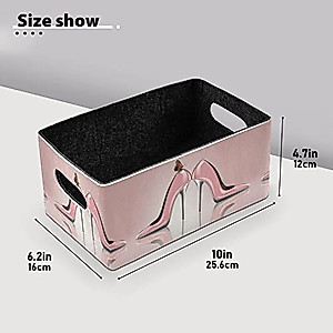 Oyihfvs Elegant Pink High Heel Shoes with Butterfly 2 PCs Collapsible Storage Bins Baskets, Foldable Felt Fabric Organizer Cube Boxes Storage Bags for Shelves Closet Home Decor