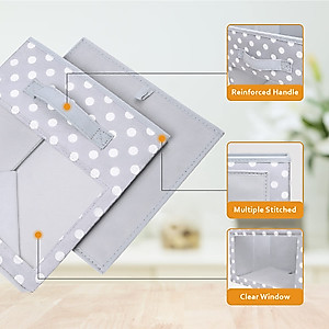 Utureal 11 Inch Fabric Cube Storage Bins with Clear Window, Collapsible Closet Shelves Storage Boxes with Handle, Kids Nursery Room Bedroom Home Basket, Toys Clothes Organizer Bin | Grey, Polka Dots