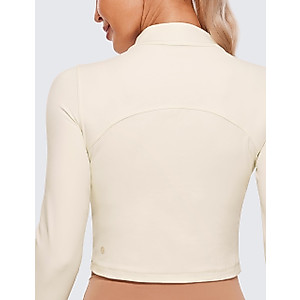 CRZ YOGA Womens Butterluxe Mock Turtleneck Long Sleeves Crop Tops Slim Fit Workout Casual T-Shirt Base Layer Fall Shirts White Apricot Medium