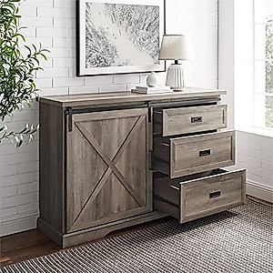 Walker Edison Modern Farmhouse Wood Sliding X Barn Door Buffet Sideboard Living Room Entryway Serving Storage Cabinet Doors-Dining Room Console 56 Inch, Grey Wash