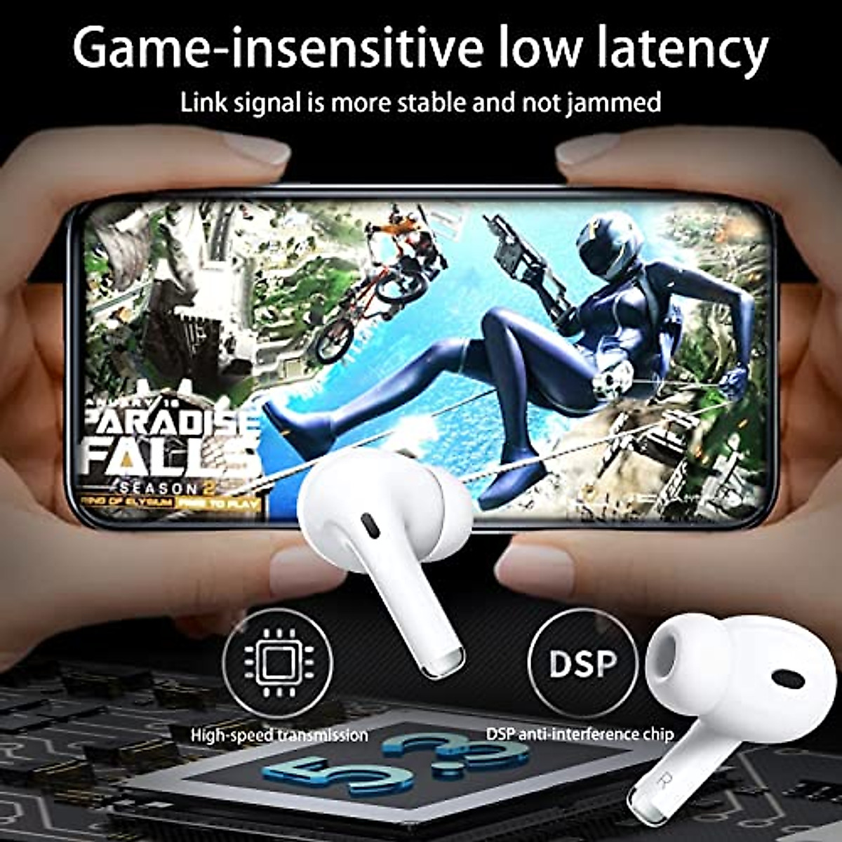 Wireless Earbuds Bluetooth 5.3 with Deep Bass Mic Noise Reduction IPX7 Waterproof Lightning Connector Beats Earbuds Wireless Pro with Charging Case Earbuds with Microphone for Android iPhone White