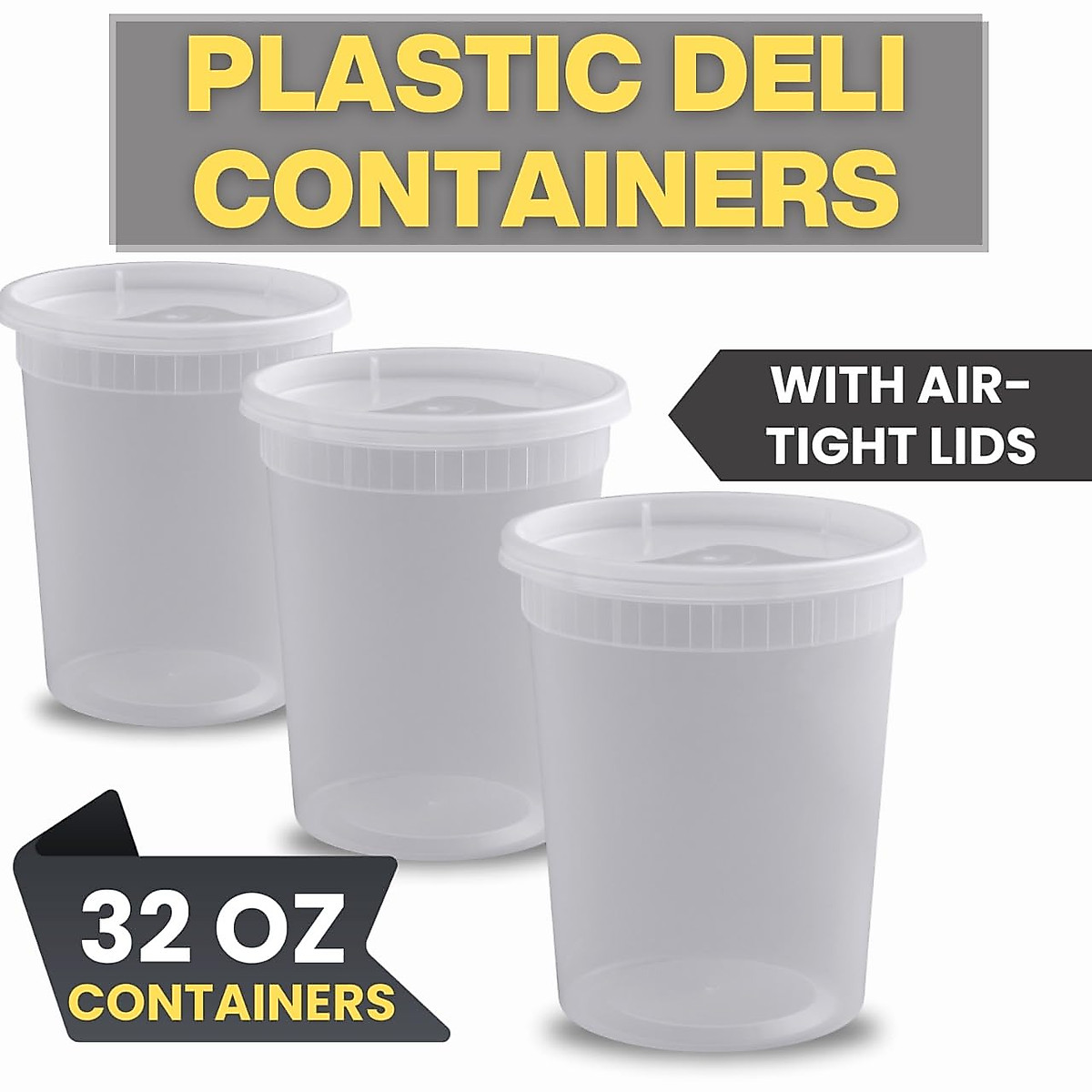 Smygoods 32oz Plastic Deli Containers with Lids - 45 Pack, BPA Free, Leakproof, Stackable, Microwave and Freezer Safe, Clear, Food Storage Containers for Meal Prep, Lunches, Snacks