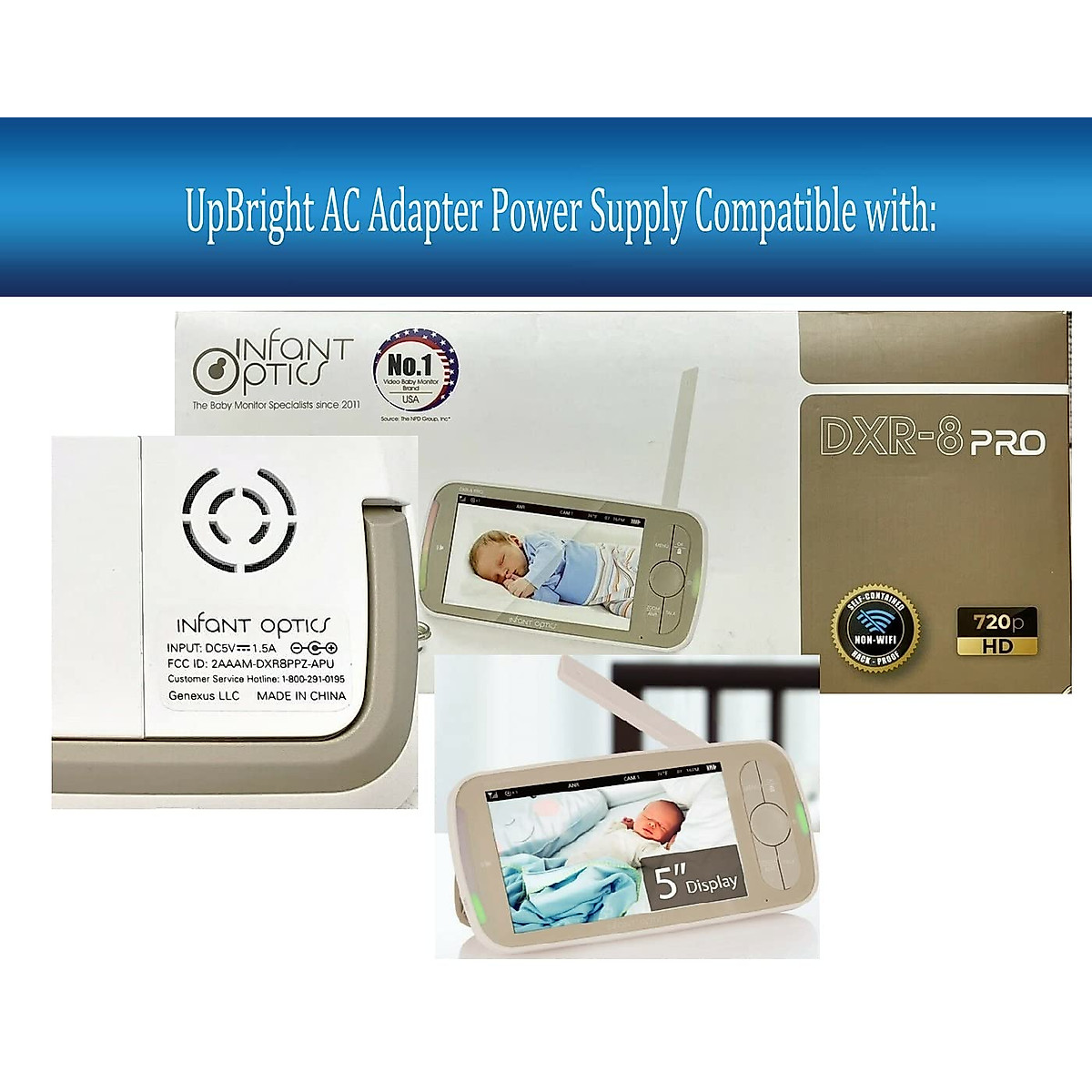 UpBright 5V AC/DC Adapter Compatible with Infant Optics DXR-8 Pro DXR-8Pro DXR8 Pro Baby Monitor 5" Screen HD 720p Video Playback DC5V 1.5A 5VDC 1500mA 5.0V Power Supply Cord Battery Charger (Barrel)