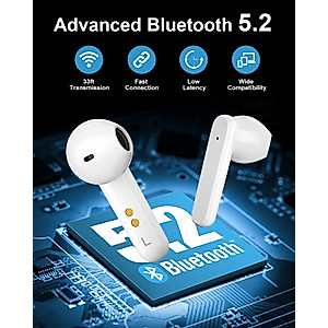 KMOUK True Wireless Earbuds, Qualcomm QCC3040 Bluetooth 5.2 Earbuds, IPX8 Waterproof Earphones, 4-Mic CVC8.0 Call Noise Reduction, 30H Playtime, in-Ear Stereo Headphones with Touch Control, White