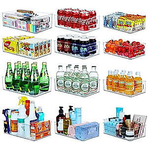 Plastic Storage Bins, ESARORA Stackable Clear Organizer Bins with Handle and Divider for Fridge, Cabinet, Bedroom, Closet, Bathroom, Office, Kitchen & Pantry Organization, 4 Small & 4 Medium & 4 Large