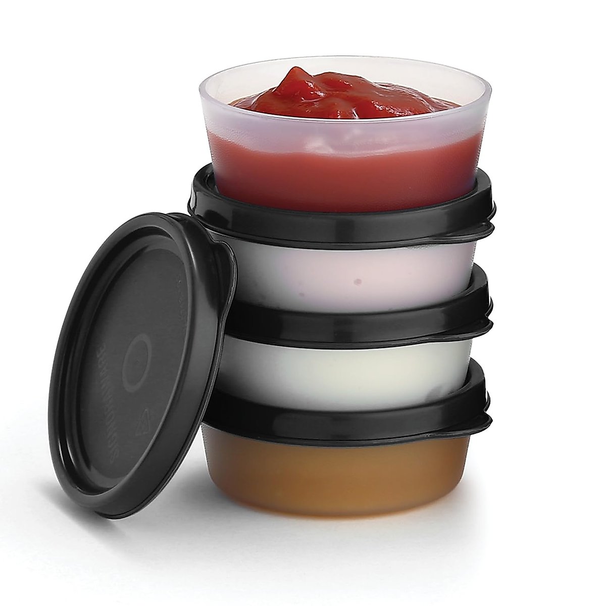 Condiment Cups Containers with Lids- 4 pk. 2.3 oz.Salad Dressing Container to go Small Food Storage Containers with Lids- Sauce Cups Leak proof Reusable Plastic BPA free for Lunch Box Picnic Travel