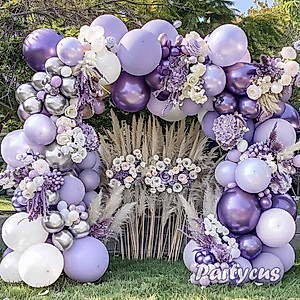 Purple White Balloons - Double Stuffed Lavender Pastel Light Purple Pearl Balloon Garland Metallic Purple Silver Balloon Arch Kit for Baby Shower Bridal Wedding Birthday Graduation Party Decoration