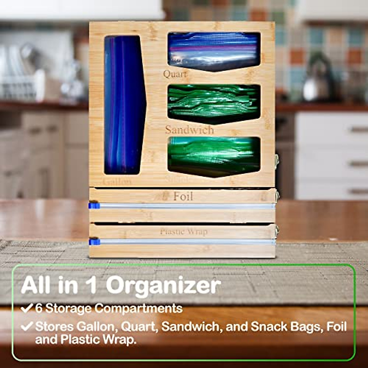 Ziplock Bag Storage Organizer with Foil and Plastic Wrap Organizer, Baggie Organizer Suitable for Gallon, Quart, Sandwich, Snack Bag, Aluminum Foil & Plastic Wrap