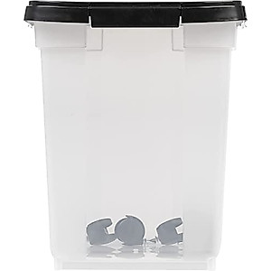 IRIS USA WeatherPro Airtight Dog Food Storage Container, Up to 25 lbs, Removable Wheels, for Dog Cat Bird and Other Pet Food Storage Bin, Keep Fresh, Translucent Body, Clear/Black