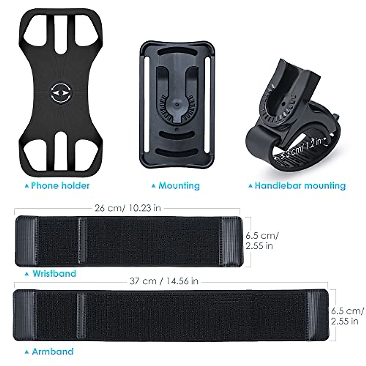 Cikyner Running Armband, 3 in 1 Running Phone Holder Sports Armband Bicycle Phone Holder 360° Rotatable & Detachable Running Phone Armband for 4.5-10'' iPhone Huawei for Gym Running Hiking