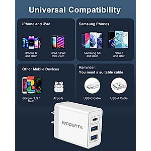 USB C Wall Charger, WODENTA 2Pack 32W 3Port Fast USBC Charger Block PD Power Adapter Type C Charging Brick Cube Plug for iPhone 14 13 12 Pro Max Mini 11 XS X 8, iPad, Samsung, Google, Tablet, Android