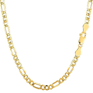 Jewelry Affairs 10k Yellow Real Gold Hollow Figaro Bracelet Chain, 3.5mm, 8.5"