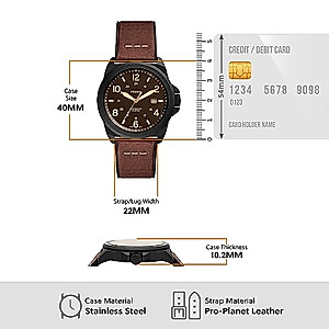 Fossil Men's Bronson Quartz Stainless Steel and Eco Leather Three-Hand Watch, Color: Black, Dark Brown (Model: FS5938)