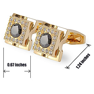 Sogee 18K Gold Plated Black Crystal Cufflinks for Men Square Elegant Mens Cuff Links for Business Wedding Party Unique Gift