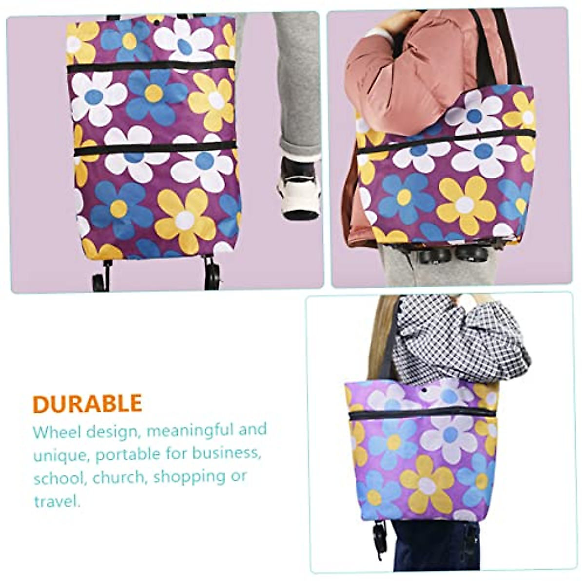 Ciieeo Pull Bag Collapsible Trolley Bags Tote Portable Wagon Shopping Trolley Trolly Cart with Wheels Plastic Wheelbarrow Shopping Bag Shopping Cart Grocery Cart with Wheels Handbag