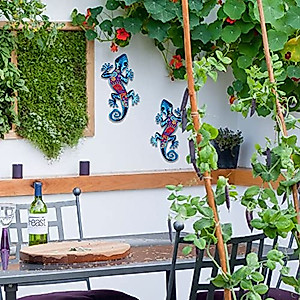 LIFFY Metal Gecko Wall Decor Indoor Room Home Glass Wall Hanging Sculpture Decorations Outside Lizard Garden Art Decorative Ornaments for Patio,Fence,Yard - Set of 2