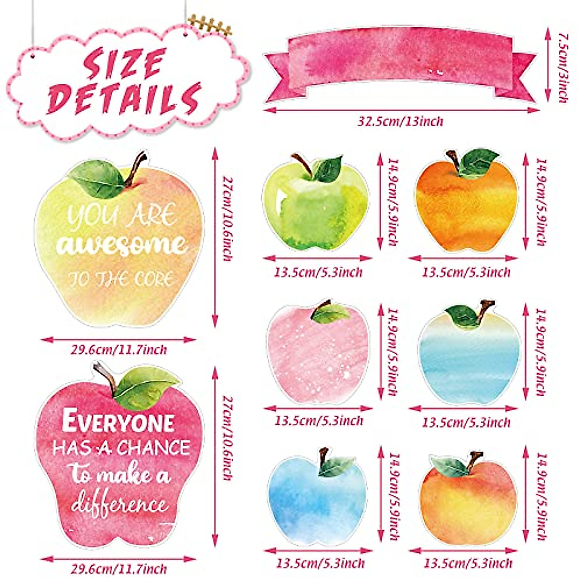 63 Pieces Paper Fruit Cutouts Bulletin Board Set, Watercolor Fruit Accent Cutouts Classroom Wall Decorations Motivational Fruit Calendar Decor Name Tags for Back To School, First Day of School