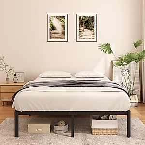 Riwanca 14 Inch Full Size Bed Frame No Box Spring Needed, Heavy Duty Black Metal Platform Mattress Foundation with Rounded Corners, Non-Slip Noise Free Easy Assembly