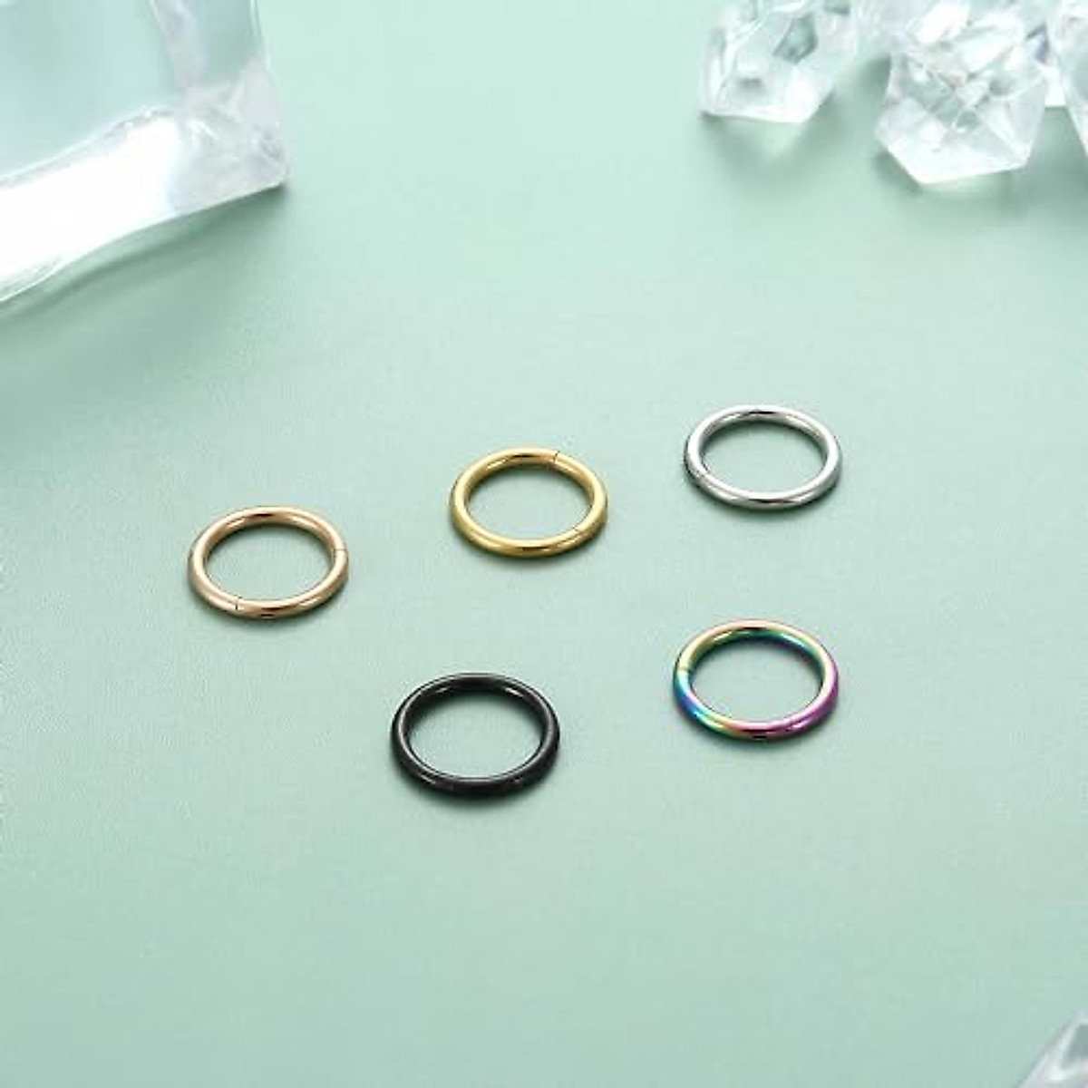 Jstyle 5 Pcs a Set 316L Stainless Steel Septum Piercing Nose Hoop Clicker Ring Hypoallergenic 16G 18G 20G