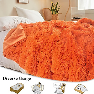 XeGe Luxury Faux Fur Throw Blanket, Orange Soft 50x60 Fluffy Blanket Throw, Shaggy Plush Decorative Couch Blanket, Cute Furry Bed Throw Fuzzy Office Lap Blanket for Bedroom Living Room Sofa, Orange