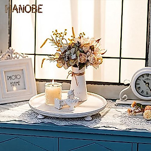 Hanobe Wood Risers for Decor: Rustic Round Wooden Pedestal Stand Tray for Display Farmhouse Table Decorative Risers for Dessert Candle Cake Plant, White 11"