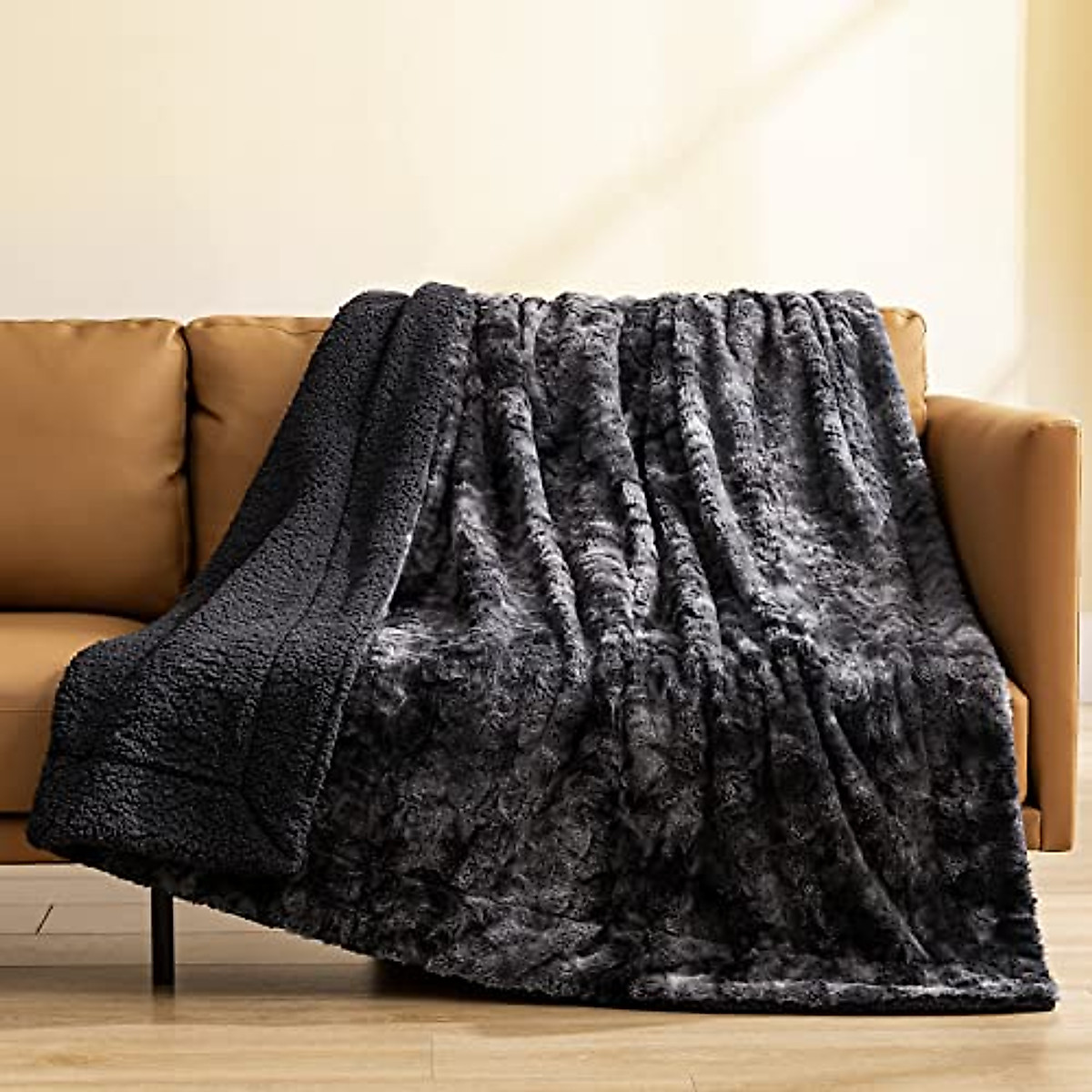 joybest Faux Fur Throw Blanket for Couch, Tie-Dye Reversible Fuzzy Blankets, 60x80 Inches Soft Sherpa Blanket for Sofa and Bed