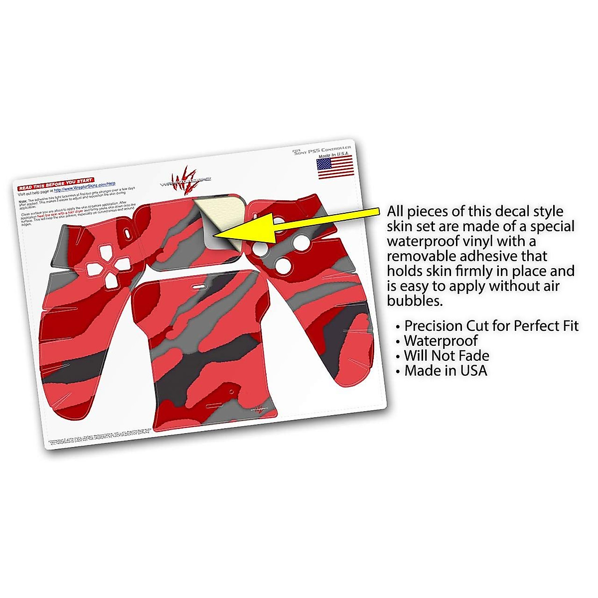 WraptorSkinz Skin Wrap compatible with Sony PS5 DualSense Controller Camouflage Red (CONTROLLER NOT INCLUDED)