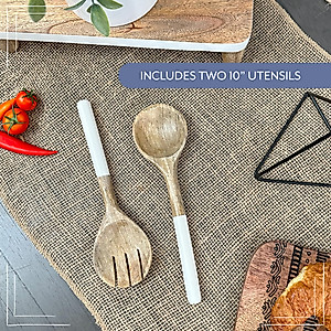 AuldHome Wooden Salad Bowl Set (Large Serving Bowl w/Utensils); Salad Serving Set in Mango Wood